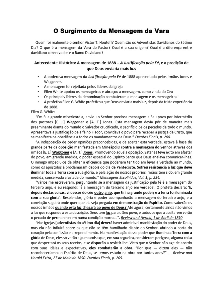 História da Mensagem da Vara | PDF | Igreja Adventista do Sétimo Dia ...