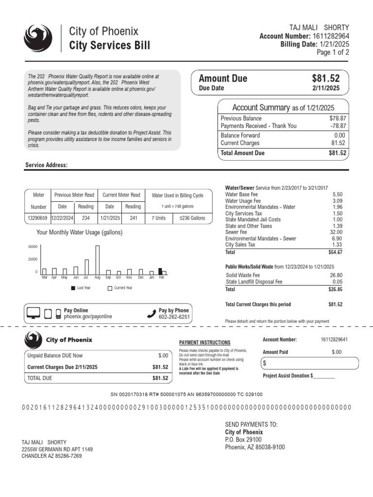 Understanding Your Phoenix City Bill | PDF | Waste | Taxes