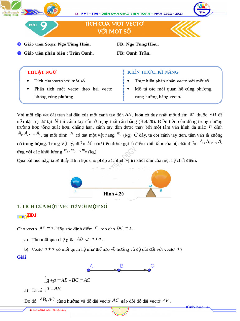Hh10 - KNTT - c4 - b9 - p1 - Tich Cua 1 So Voi Mot Vecto | PDF