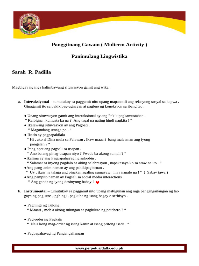 SARAH R. PADILLA Panggitnang Gawain | PDF