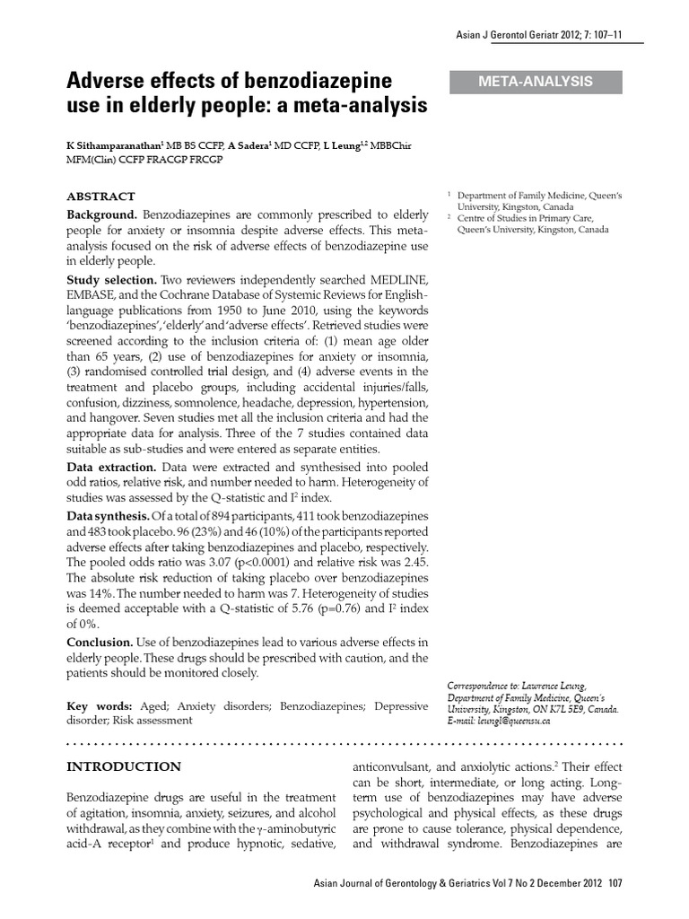 Adverse Effects of Benzodiazepine Use in | PDF | Benzodiazepine ...
