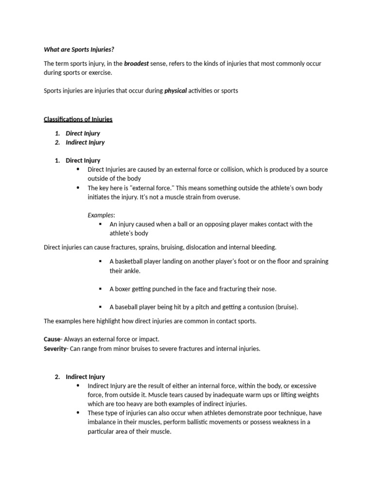 hand out for Classification of sports injury | PDF | Ankle | Surgical ...
