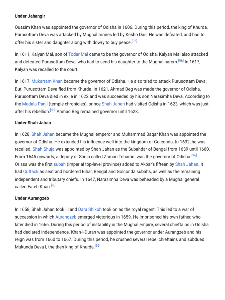 Mughal Governors of Odisha History | PDF