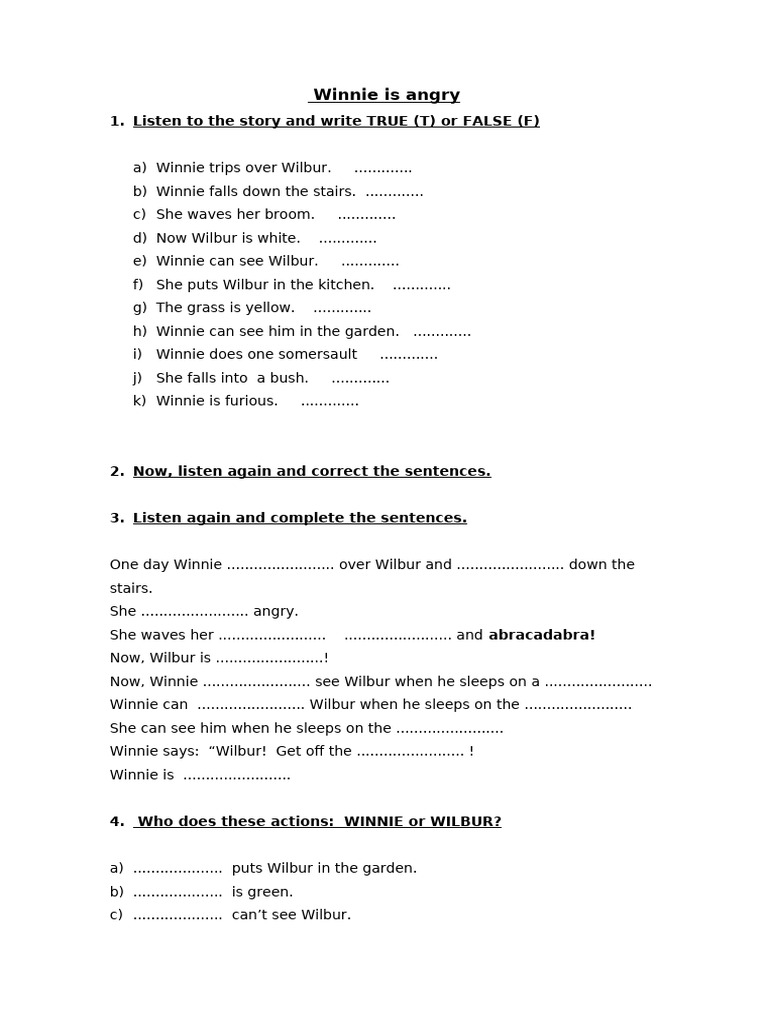 Winnie is angry - Activities | PDF