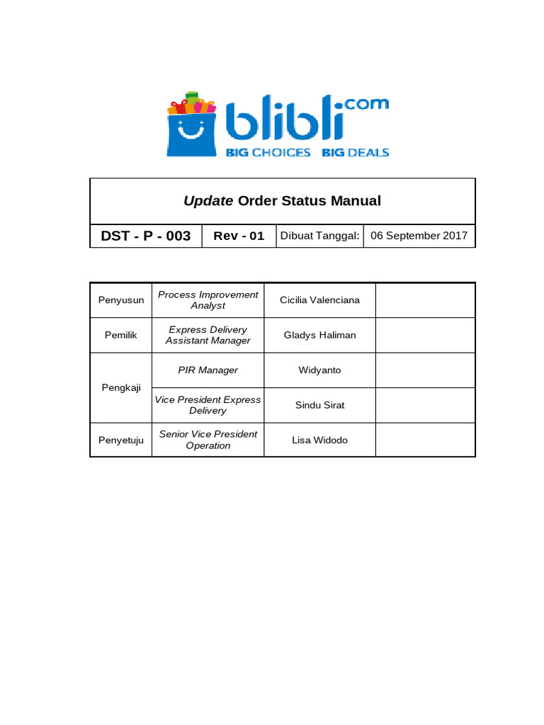 DST - P - 003 - Update Order Status Manual | PDF