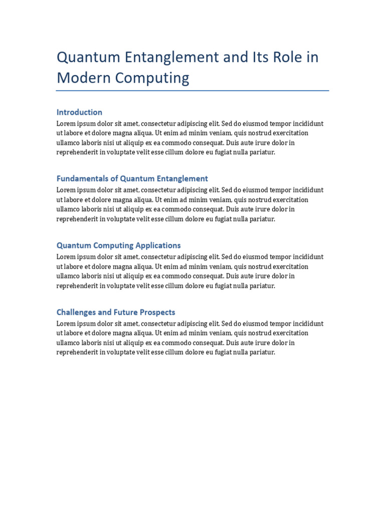 Quantum Entanglement and Its Role in Modern Computing | PDF