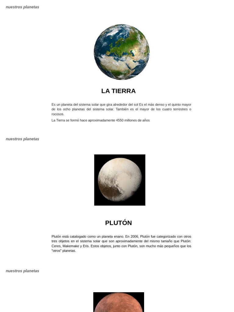Características de los Planetas del Sistema Solar | PDF