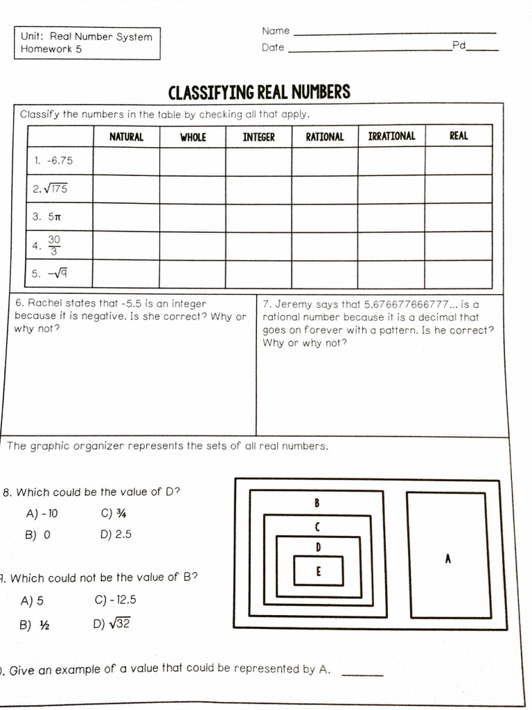 Classifying Real Numbers CW | PDF