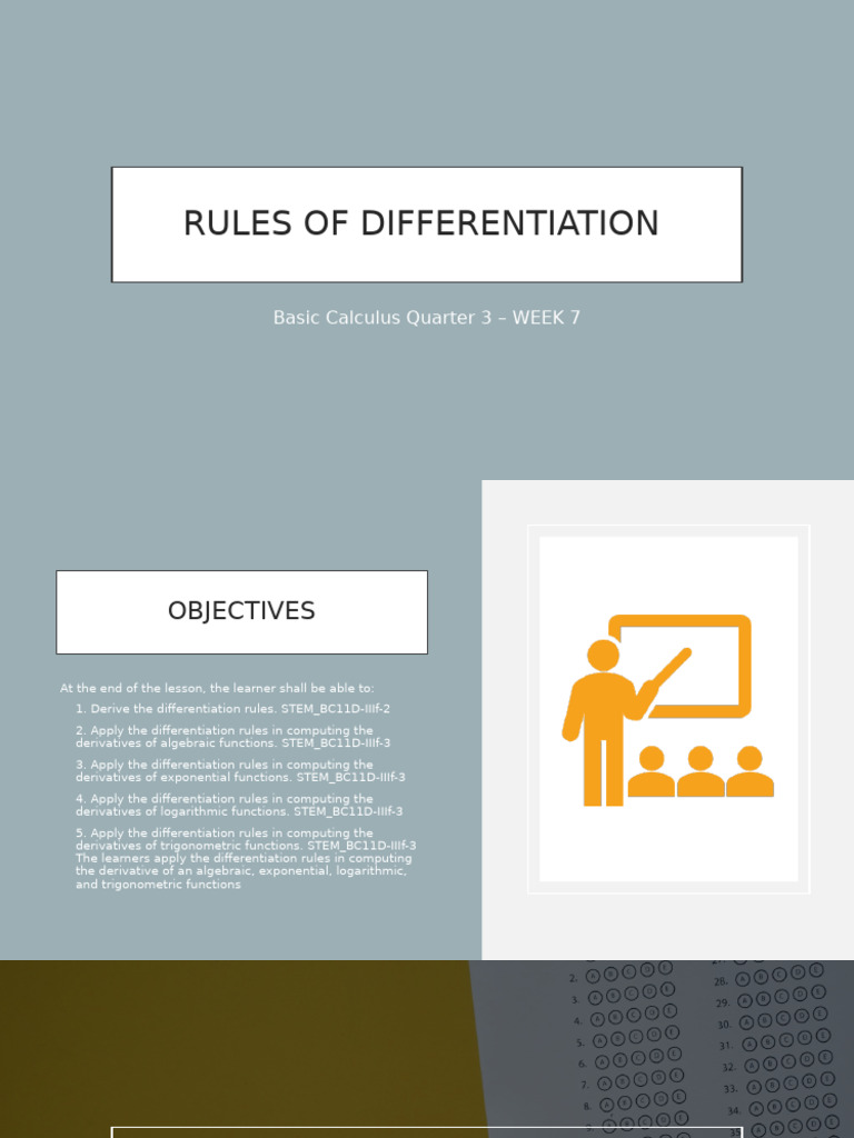 Basiccalculus q3 7 Rulesofdifferentation Final | PDF | Derivative | Trigonometric Functions