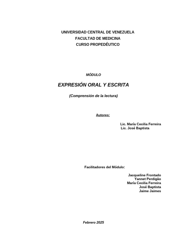 Modulo de Comprensión de La Lectura Unidad I 2025 | PDF | Inferencia ...