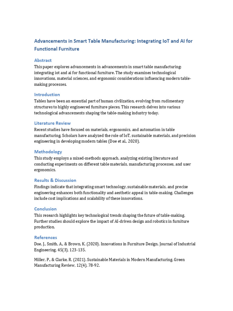 Advancements in Smart Table Manufacturing Integrating IoT and AI For Functional Furniture | PDF