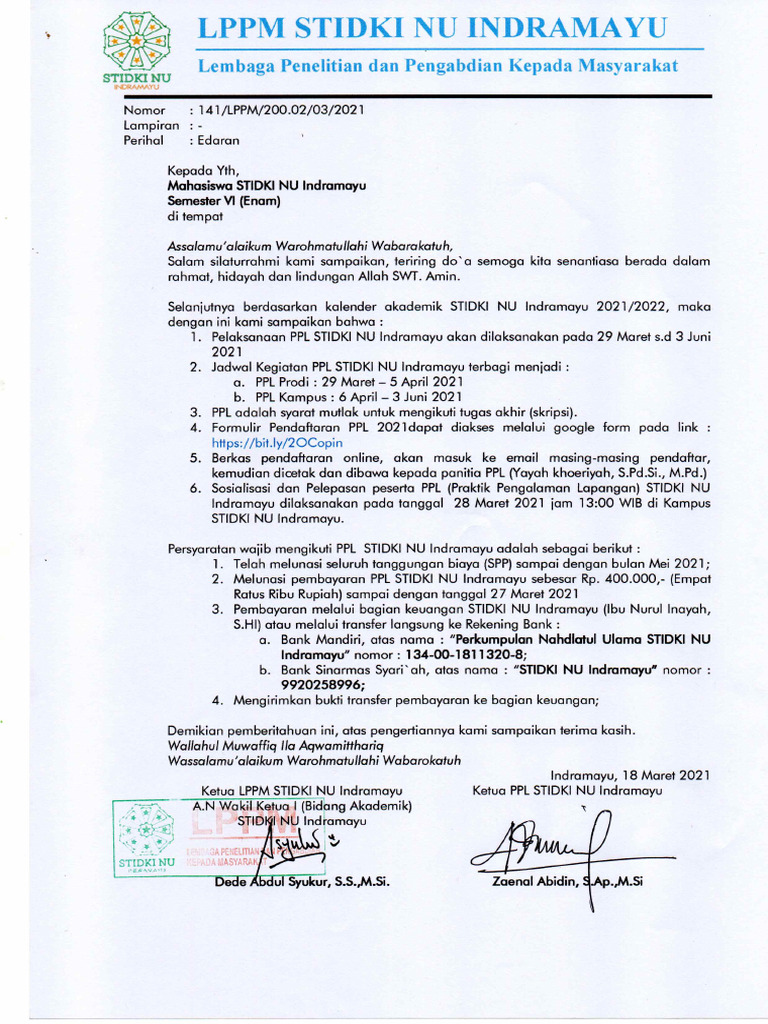 Edaran PPL. LPPM | PDF