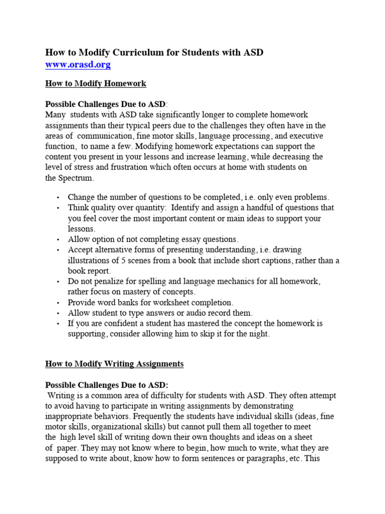 How To Modify Curriculum For Students With ASD | PDF | Autism | Worksheet