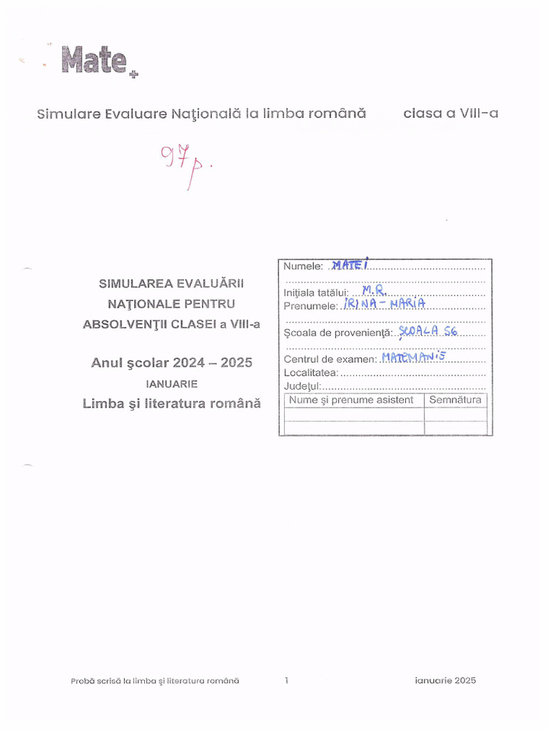 Simulare Evaluare Lb Romana | PDF