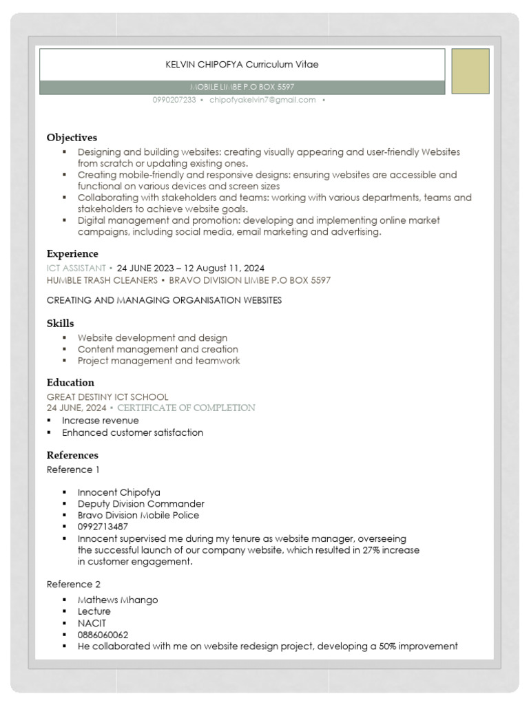 KELVIN CHIPOFYA Curriculum Vitae | PDF
