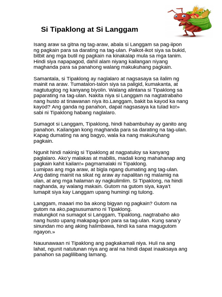 Si Tipaklong at Si Langgam (1) | PDF