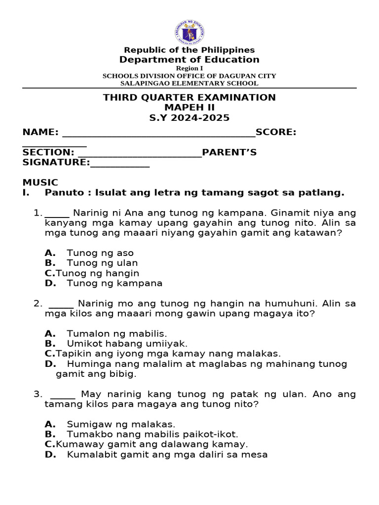 G2 Mapeh 3Q TQ | PDF