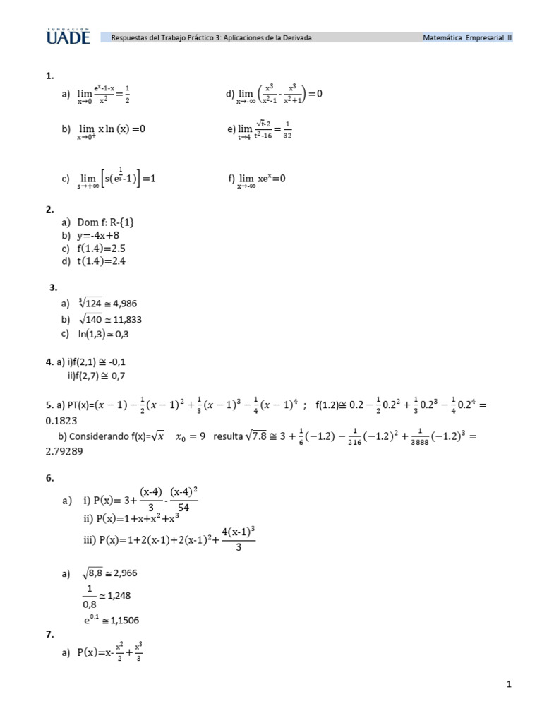 Rtas M2 TP3 2024 | PDF | Sustracción | Calculo diferencial