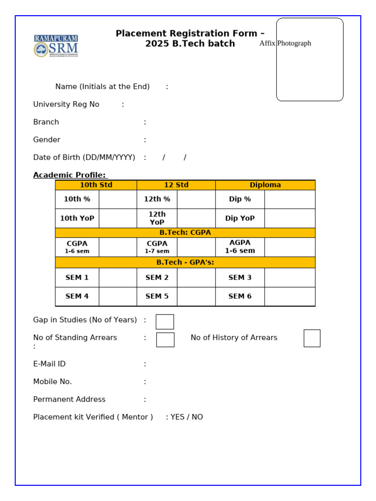Placement Form | PDF