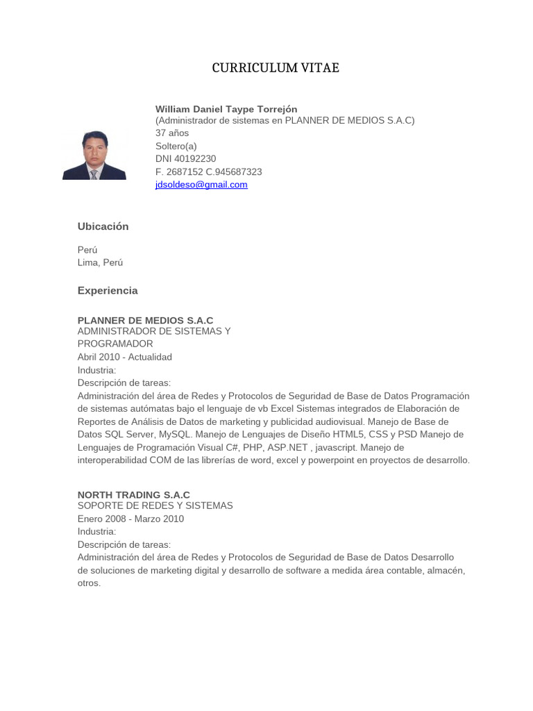 Curriculum Daniel | PDF | Mi sql | Ciencias de la Computación