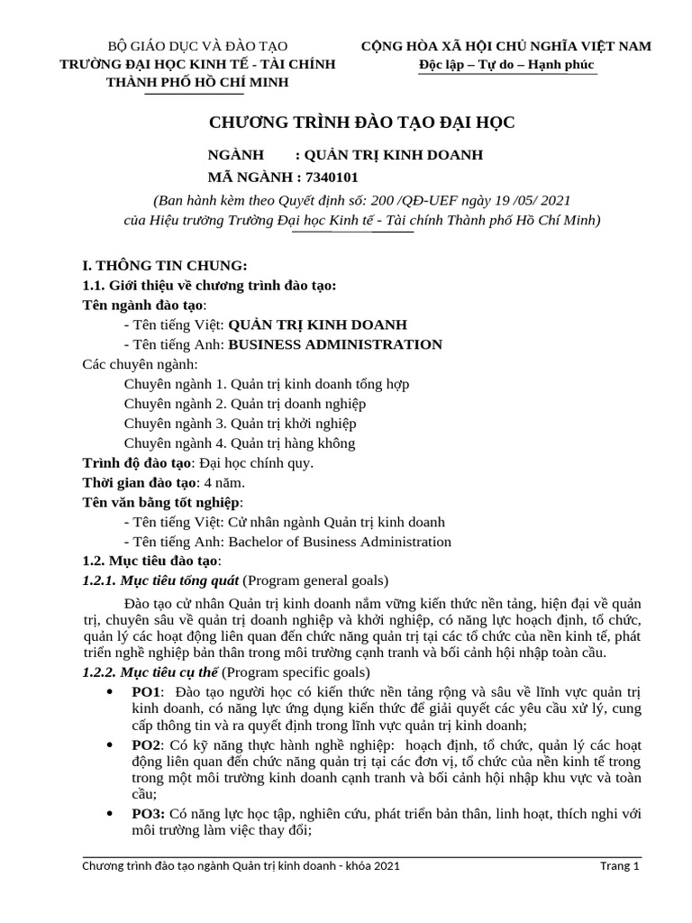 01.CTDT - Quan Tri Kinh Doanh - 2021 | PDF