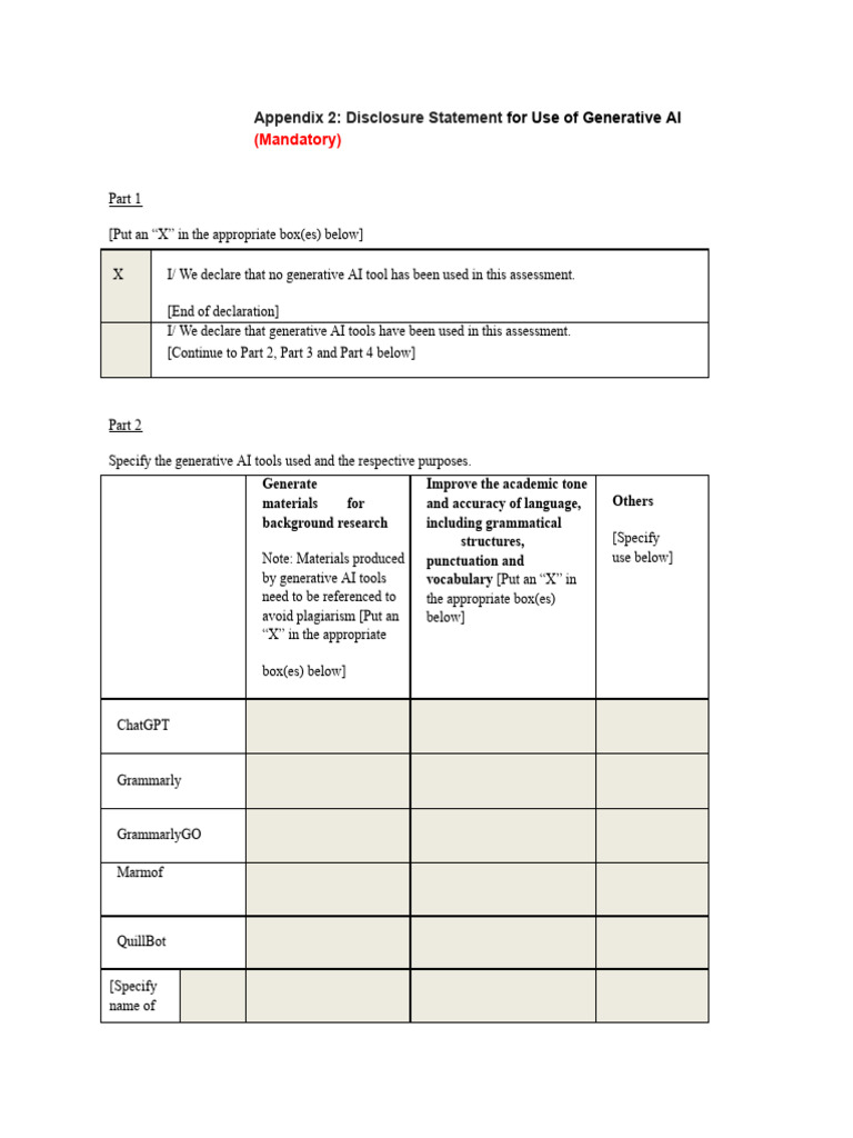 Generative AI Disclosure Statement Template | PDF