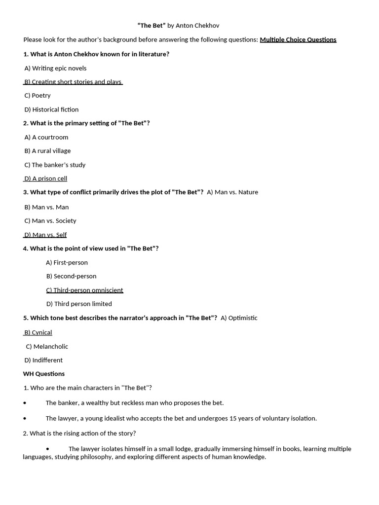 Setting and Conflict in "The Bet" | PDF