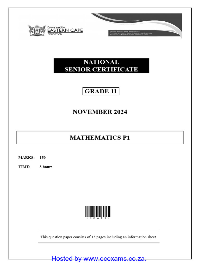 MATHS P1 QP GR11 NOV2024 ENG D - Watermark | PDF | Mathematics | Mathematical Analysis