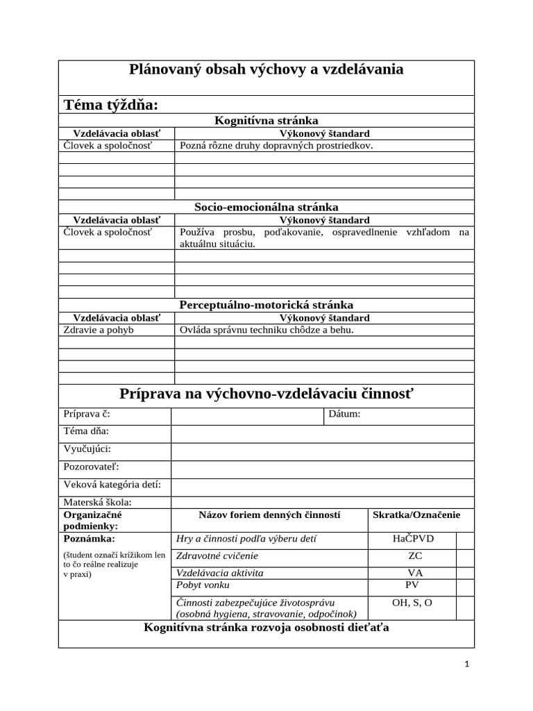 Príprava MŠ Vzor | PDF