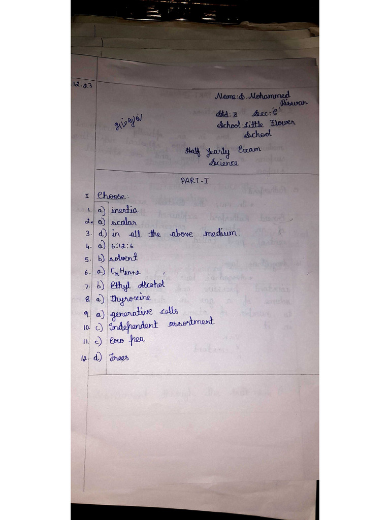 Riswan Science Answer Sheet | PDF
