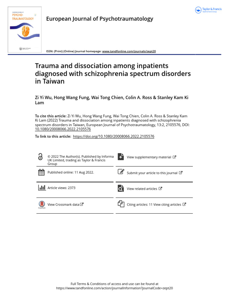 Trauma and Dissociation Among Inpatients Diagnosed With Schizophrenia ...