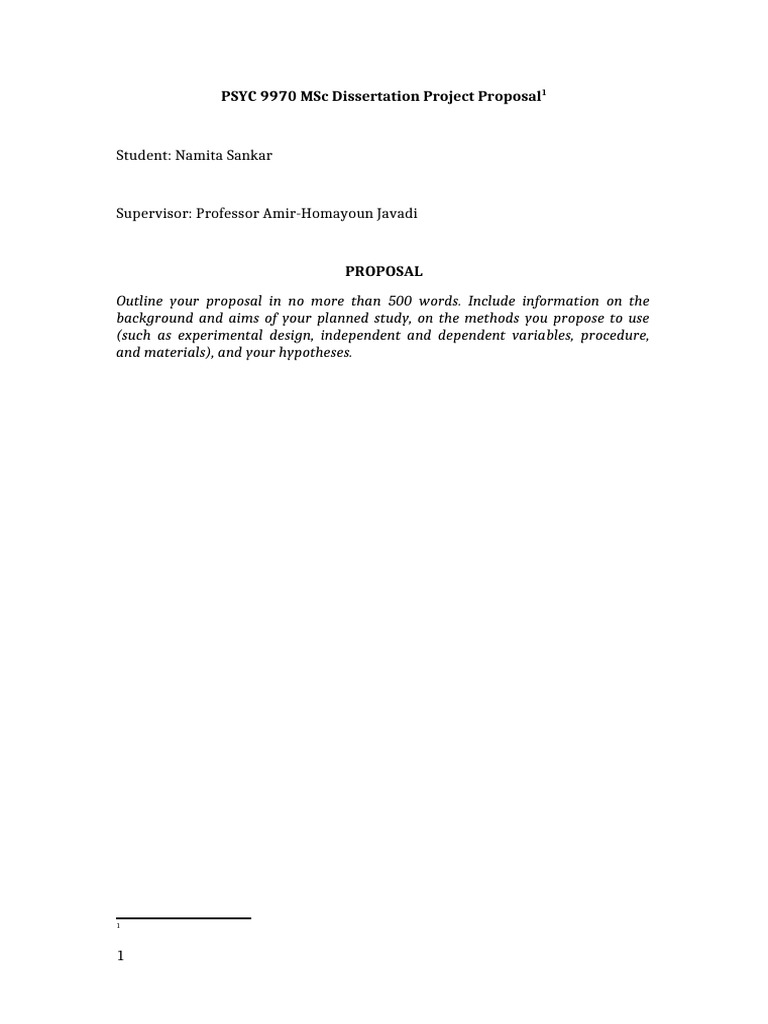 MSc Dissertation Proposal Overview | PDF