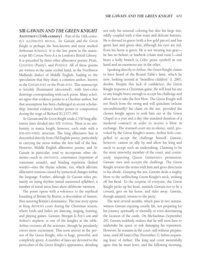 Sir Gawain N Green Knight Analysis | PDF | Green Knight | Middle ...