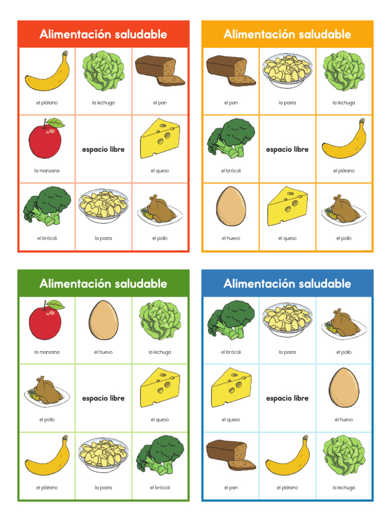Bingo Alimentacion Saludable | PDF | Preparación de comida y bebida ...