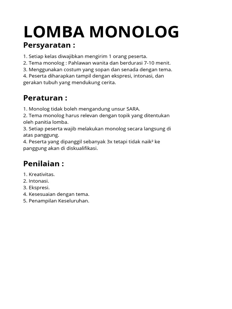 Lomba Monolog Pahlawan Wanita 2023 | PDF