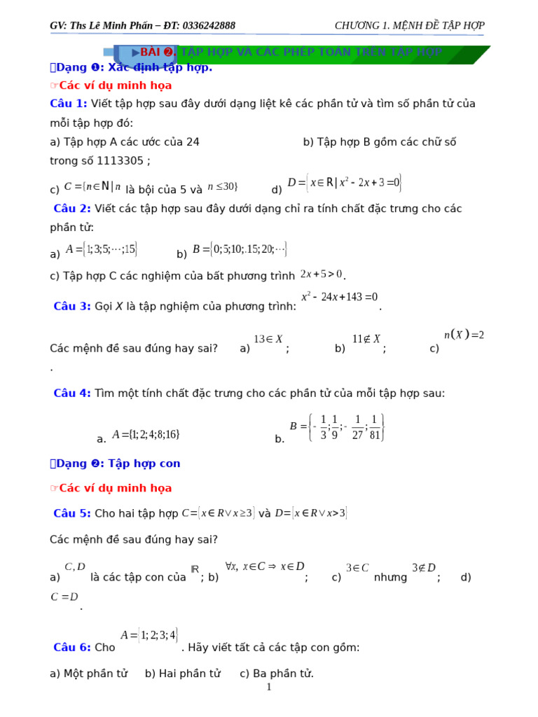 C1-B2-Tap Hop Va Cac Phep Toan Tren Tap Hop - HS | PDF