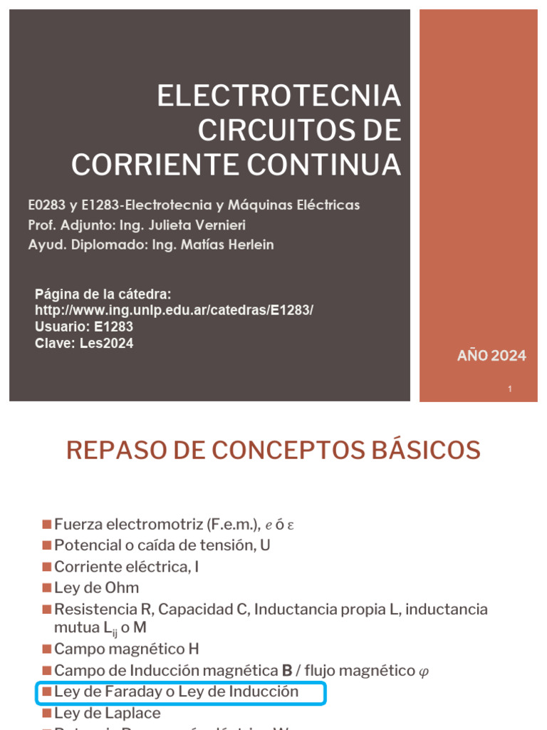 Tema teórico 1_2024_Electrotecnia-Corriente continua (1) | PDF | Resistencia Eléctrica y ...
