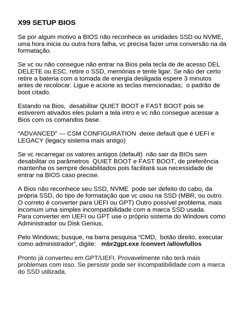 X99 Setup Bios | PDF