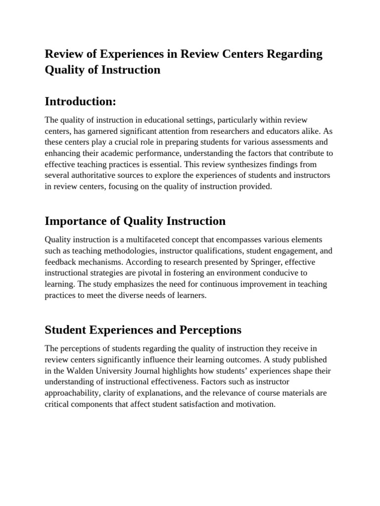 Review of Experiences in Review Centers Regarding Quality of ...