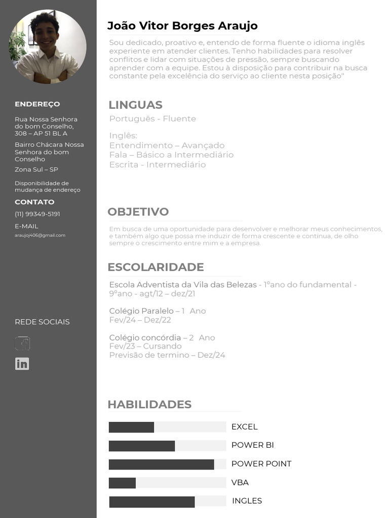 CV - João Vitor Borges Araujo - Editavel Certo | PDF