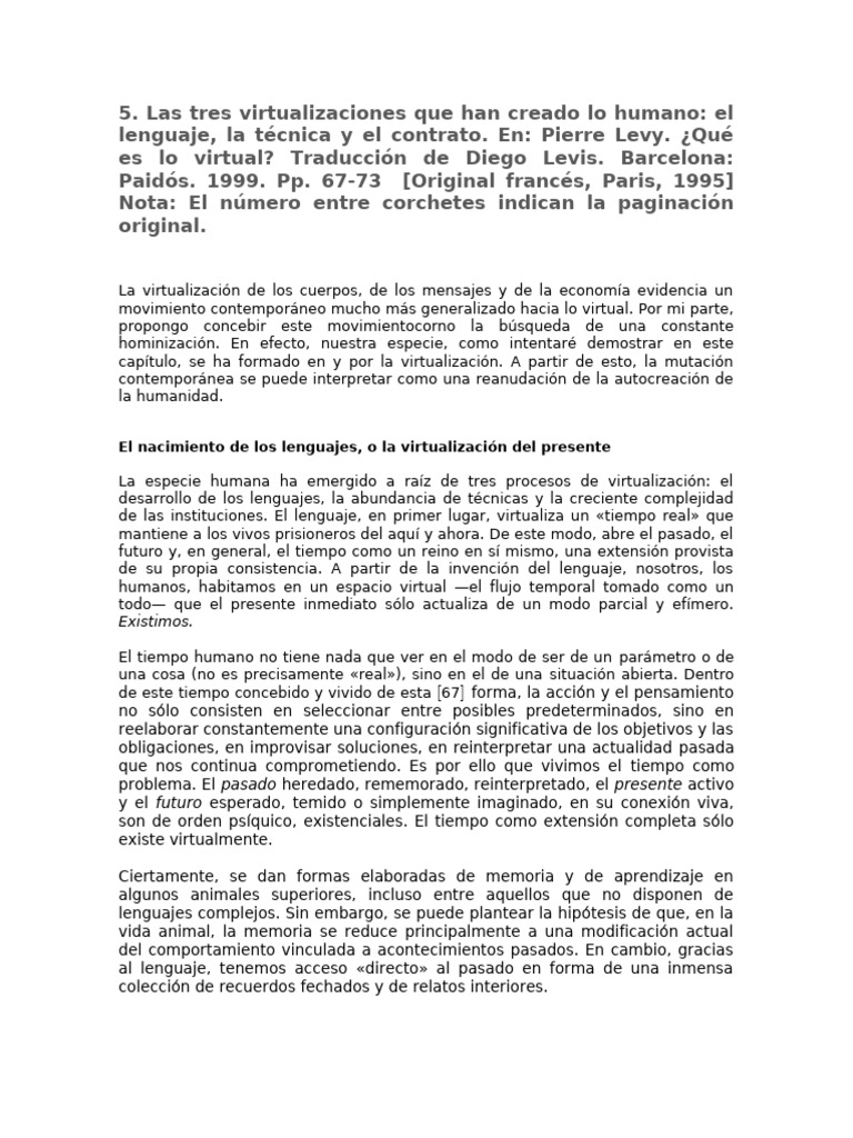 Pierre Levy Las Tres Virtualizaciones | PDF | Martillo | Imaginación