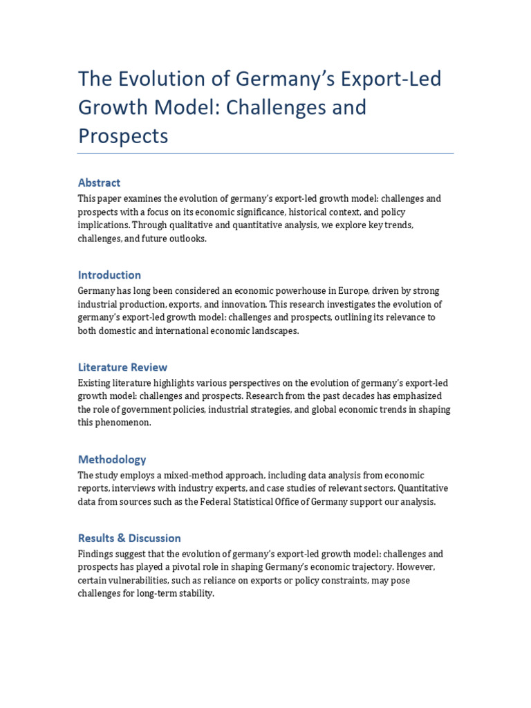 The Evolution of Germany's Export-Led Growth Model Challenges and ...