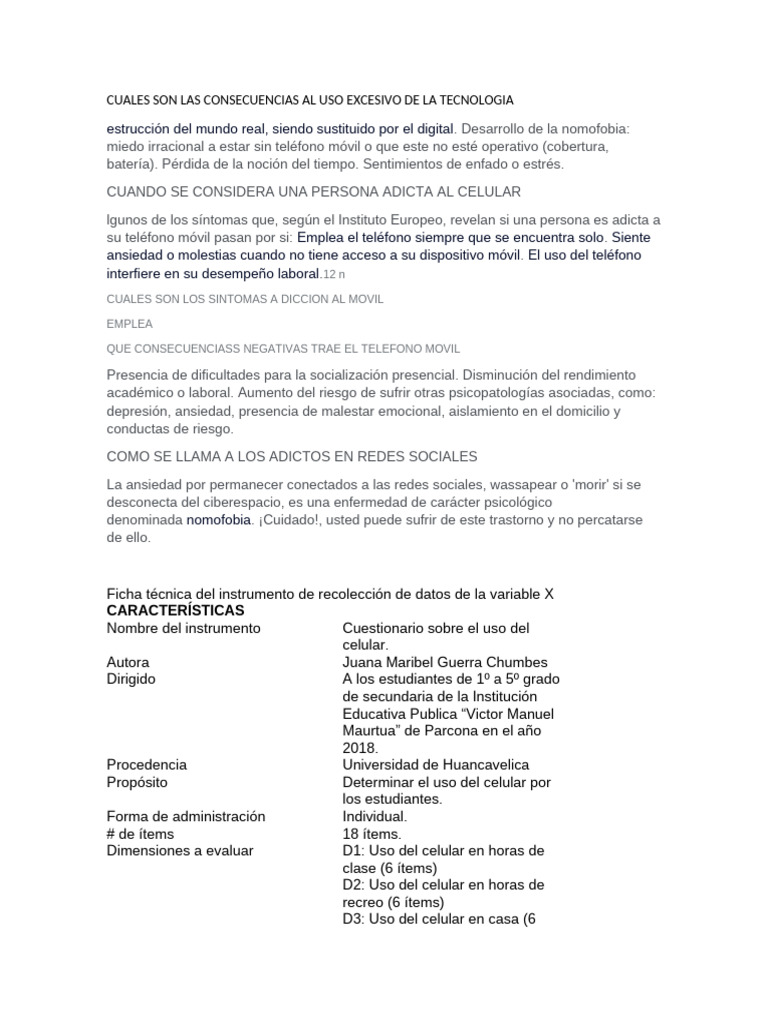 Cuales Son Las Consecuencias Al Uso Excesivo de La Tecnologia | PDF ...