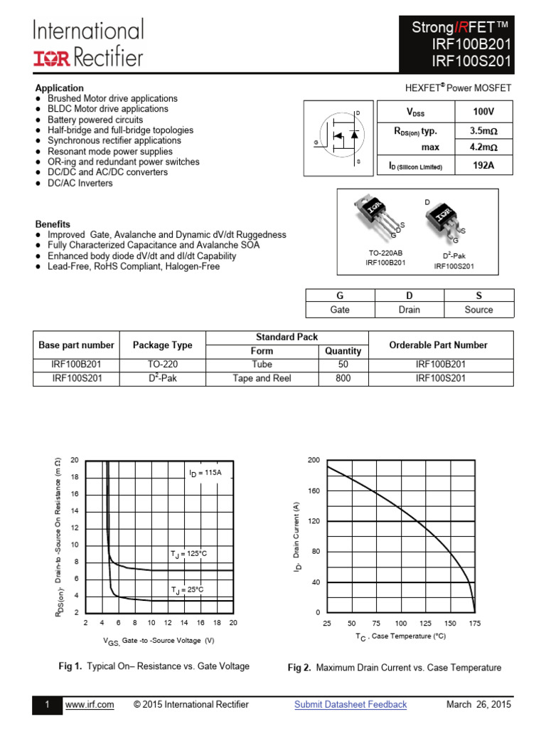 Infineon-IRF100B201-DataSheet-v01_01-EN | PDF | Diode | Electric Power