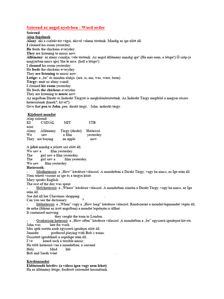 Angol Nyelvtan | PDF