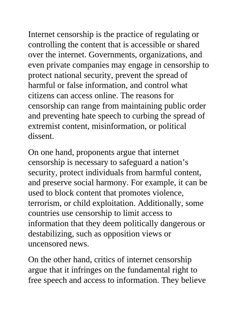 Internet Censorship Is The Practice of Regulating or Controlling The ...