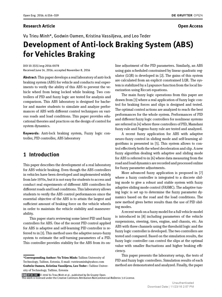 Development of Anti-Lock Braking System ABS For Ve | PDF | Anti Lock ...