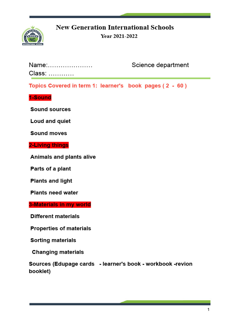 Revision Science Grade 1 | PDF | Materials