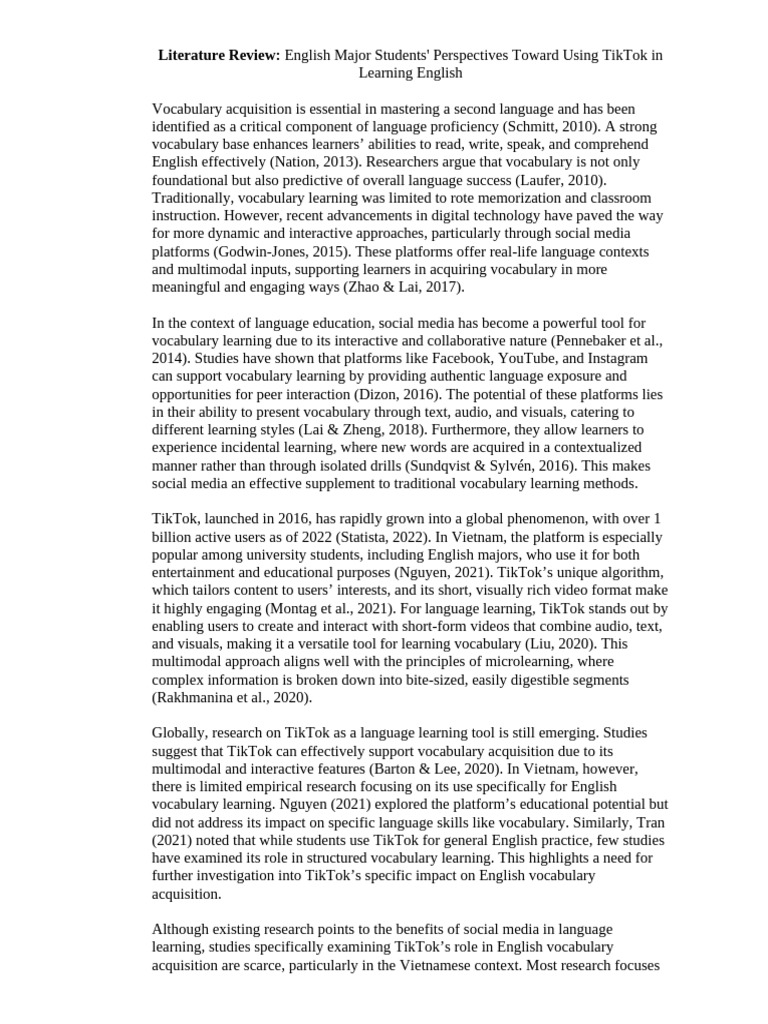 Literature Review (Draft) | PDF | Learning | Vocabulary