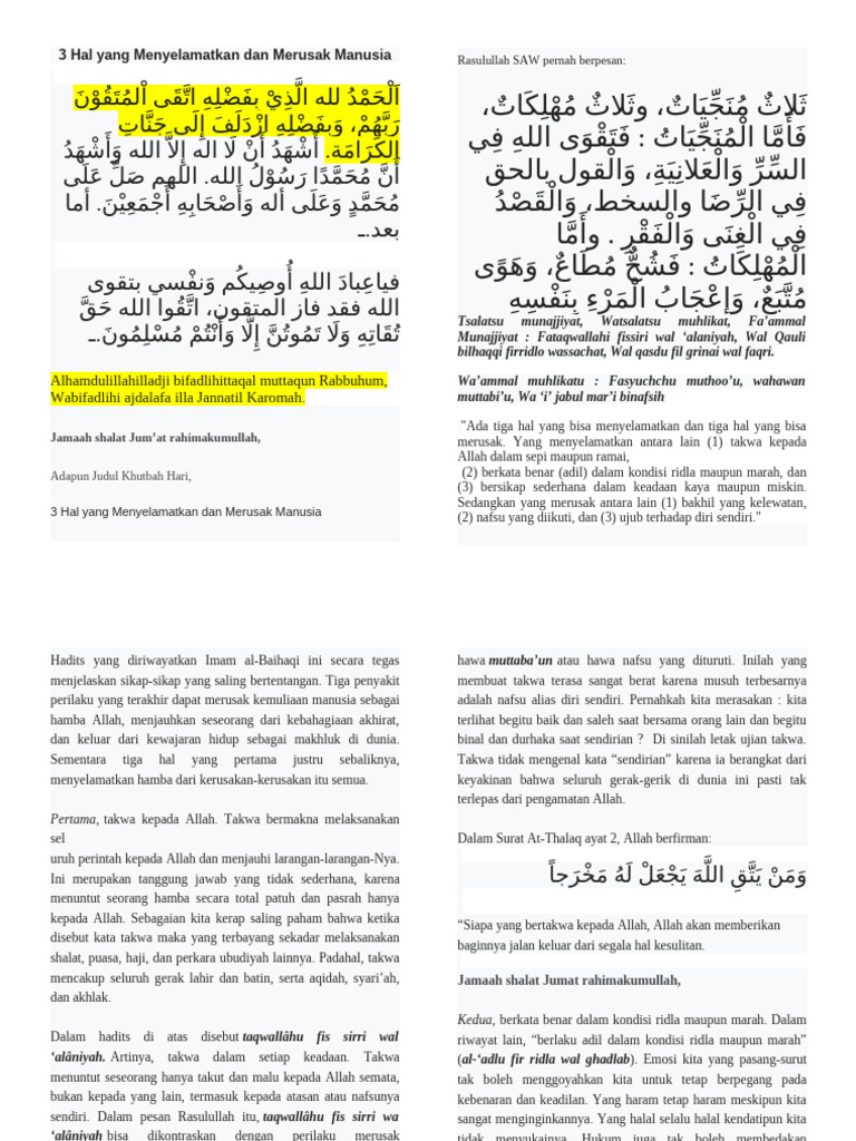 3 Hal Yang Menyelamatkan Dan Merusak Manusia | PDF